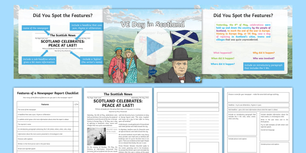 VE Day in Scotland Newspaper Report Writing Activity Pack