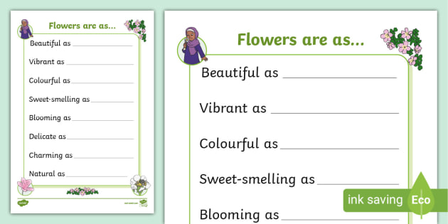 Flowers Simile Poem Writing Template (teacher made)
