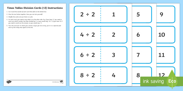 2 Times Table Division Cards (teacher made)