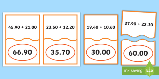 Decimal Number Addition Matching Cards (teacher made)