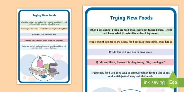 Trying New Foods Social situations Poster (teacher made)