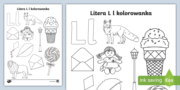 Litera L | Kolorowanka z literą L | Spółgłoska L