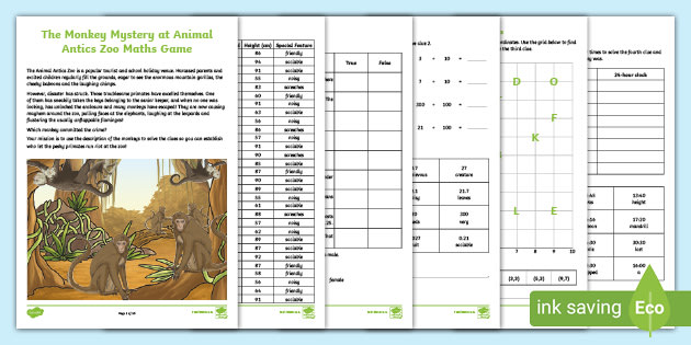 Ages 7-9 The Monkey Mystery at the Animal Antics Zoo Maths Game