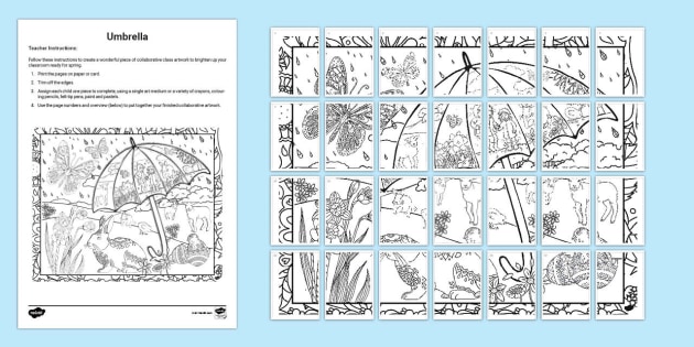 Umbrella Collaborative Colouring Activity Pack