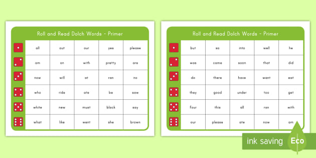 Dolch Word List Primer Roll and Read Mat (teacher made)
