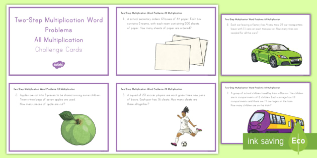 Two-Step Word Problem Multiplication Challenge Cards