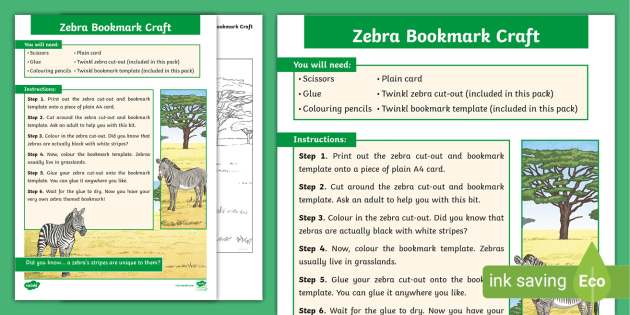 FREE! - Zebra Bookmark Craft Activity (Teacher-Made)