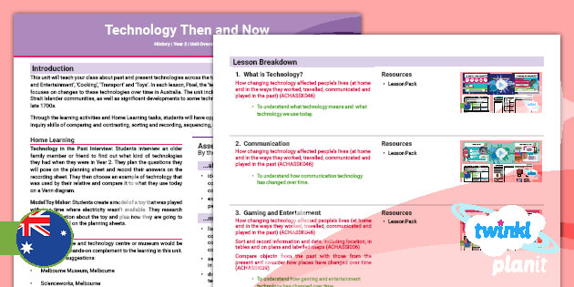 FREE! - Year 2 HASS History Technology Then and Now Unit Overview