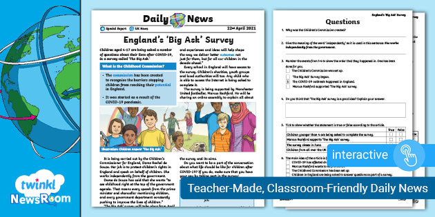 News Story and Questions for Children Aged 9-11: The Big Ask