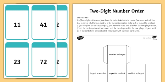 Ordering Numbers 2 Digit Worksheet
