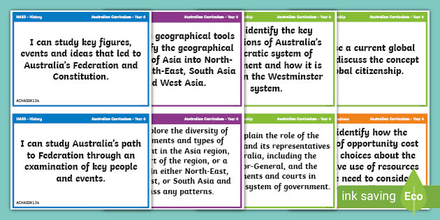 Year 6 HASS I Can Statements Display Cut-Outs (teacher made)