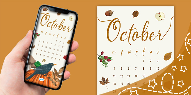 October Calendar Phone Screensaver (teacher made)