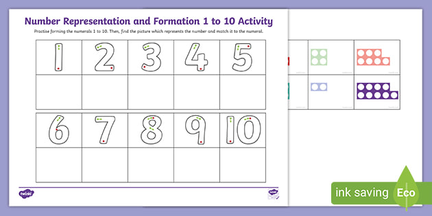 Number Shape Representation and Formation 1 to 10 Worksheet