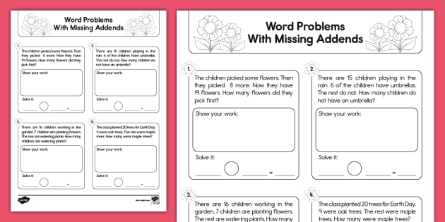 Missing Addends Worksheets | twinkl.com