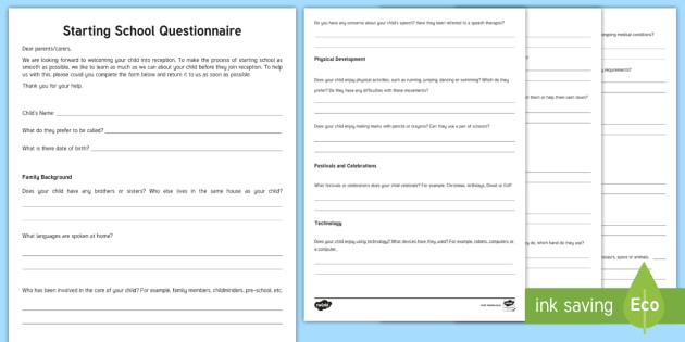 EYFS Transition - Starting School Questionnaire