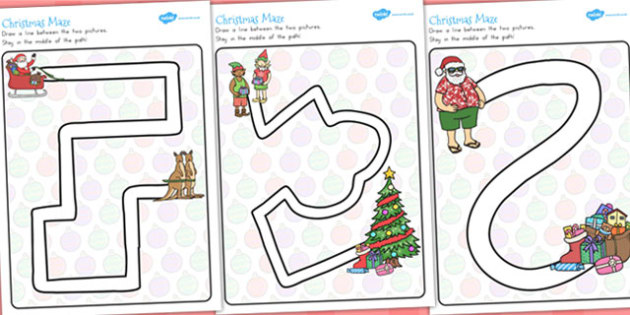 Christmas Pencil Control Path Worksheets