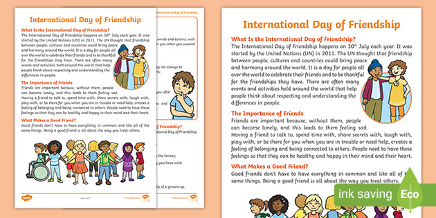 International Day of Friendship Years F-2 Fact File