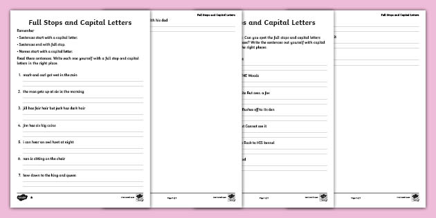 Capital Letters and Full Stops with Phase 3 Words Worksheet / Worksheet Capital Letters and Full Stops with Phase 3 Words Worksheet / Worksheet