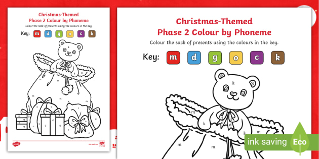 Christmas-Themed Phase 2 Colour by Phoneme Activity