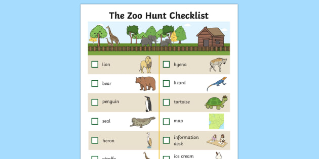 The Zoo Hunt Checklist (teacher made)