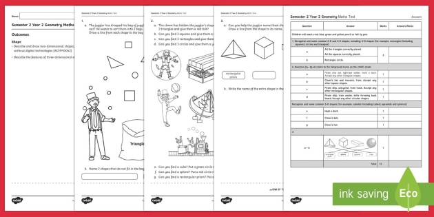 Semester 2 Year 2 Geometry Maths Test