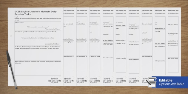 Macbeth Daily Revision Tasks (teacher made)