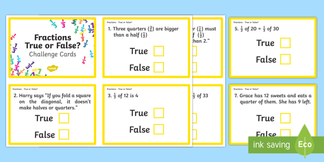 Fractions True or False? Challenge Cards