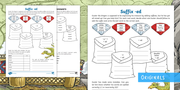 KS2 Adding the Suffix -ed Worksheet (KS2 Fantasy Story 'The Wyrmstooth