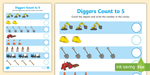 👉 * NEW * Counting to 5 with Diggers Activity