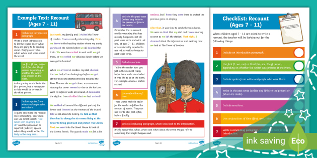 Example Text Pack for Parents: Recount (Ages 7 - 11)