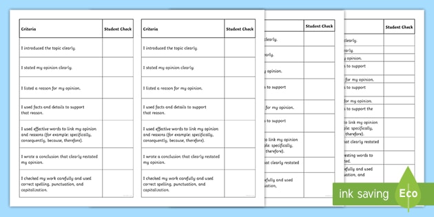 Fifth Grade Opinion Writing Genre Differentiated Checklist