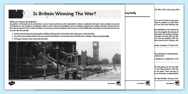 The Blitz Using Evidence - The Blitz Teaching Resources