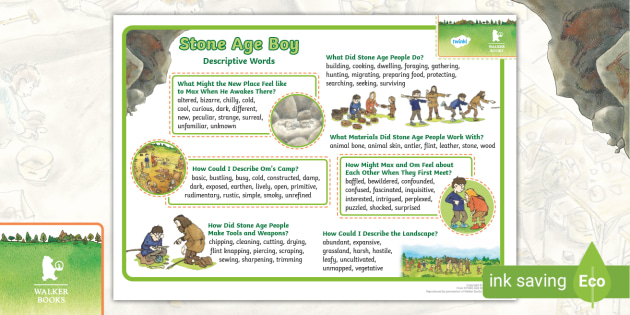 FREE! - Stone Age Boy Descriptive Word Mat Ages 7-9 - Walker Books