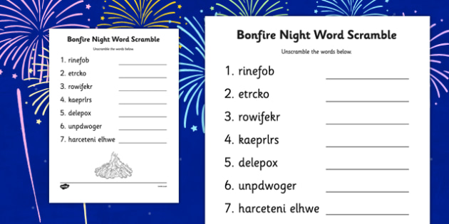 Bonfire Night Word Scramble Sheet