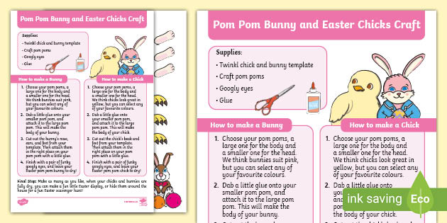 FREE! - Pom-Pom Easter Bunny and Easter Chicks Craft – Twinkl