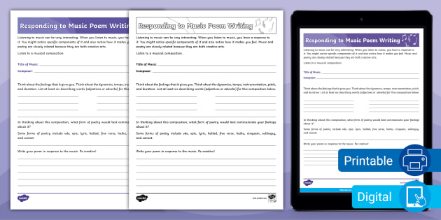 Responding to Music Poem Activity (teacher made)