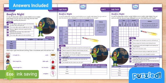 Fun Bonfire Night Logic Puzzle Pack - Twinkl - Kids Puzzles