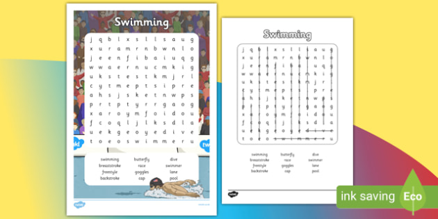 Swimming Word Search (teacher made)