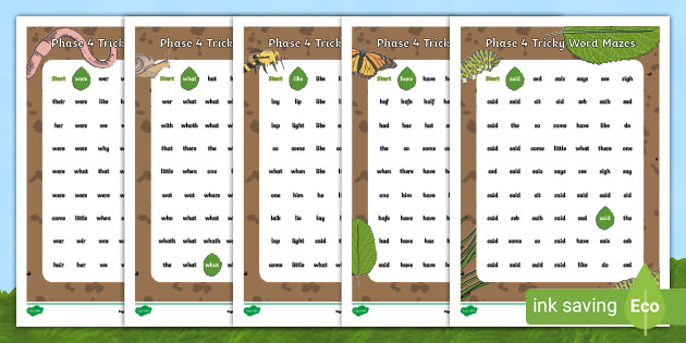 Phase 4 Tricky Word Mazes Worksheet (teacher made)