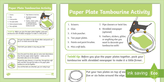 FREE! - Paper Plate Tambourine Craft Activity (teacher made)