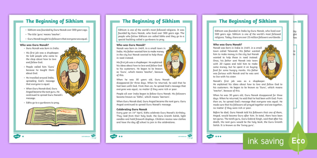 The Beginning of Sikhism Differentiated Reading Comprehension Activity