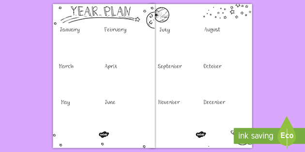 Space-Themed Year Plan Bullet Journal Page