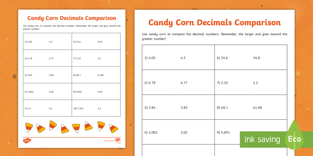 Candy Corn Decimals Comparison Activity (teacher made)