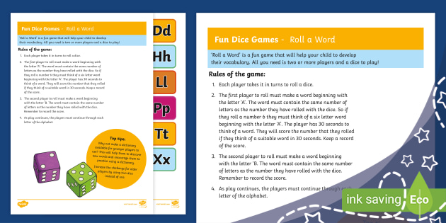 👉 Fun Dice Games: Roll a Word (teacher made)