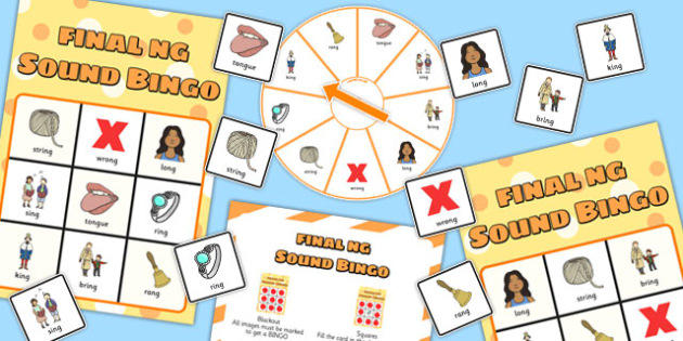Final 'ng' Sound Spinner Bingo (teacher made)