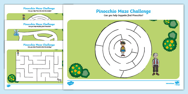 Pinocchio Differentiated Maze Worksheet / Worksheet Pack