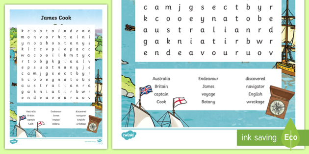 Captain James Cook Word Search (teacher made)