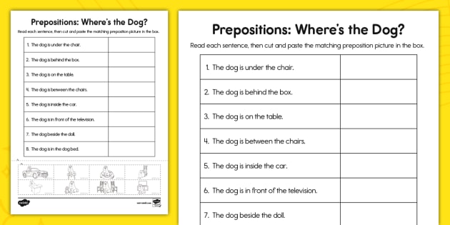 Where39s The Dog Prepositions Of Place Worksheet Free