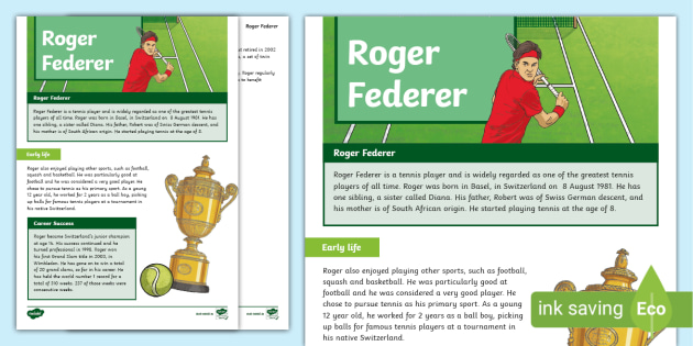 Reading Comprehension Homework Week 7 Roger Federer 3rd/4th Class