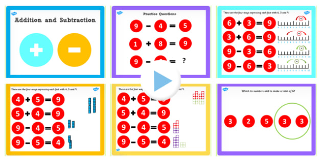 Addition and Subtraction Facts to 9 PowerPoint - add, subtract
